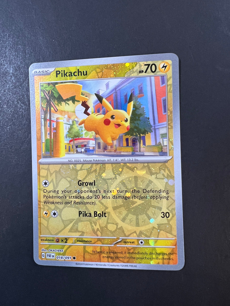 Pikachu - 018/091 Cosmos Reverse Holo Rare - Paldean Fates Promo! – JAB ...