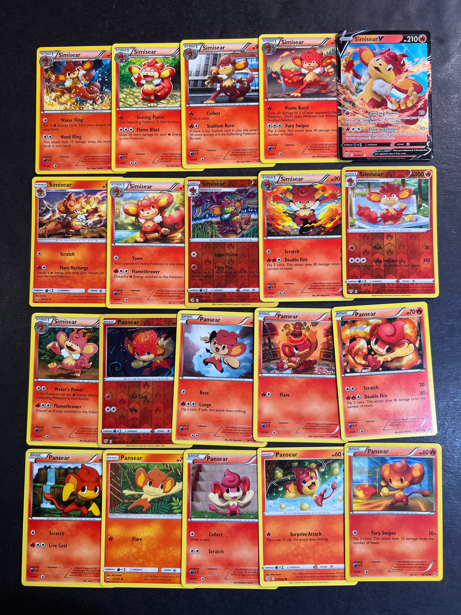 Pokemon Pansear and Simisear V Card Lot - 20 Cards - Ultra Rare V, Rev ...